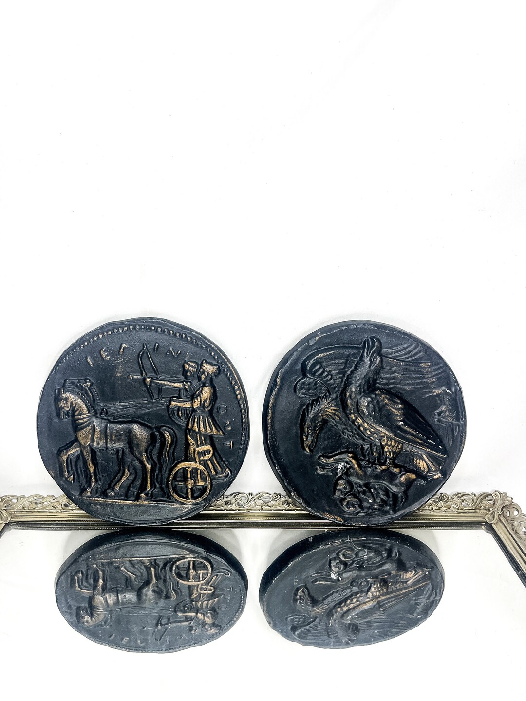 Rare Vintage Set of Two Metal Wall Plaques Eagle and Greek Soldiers ...