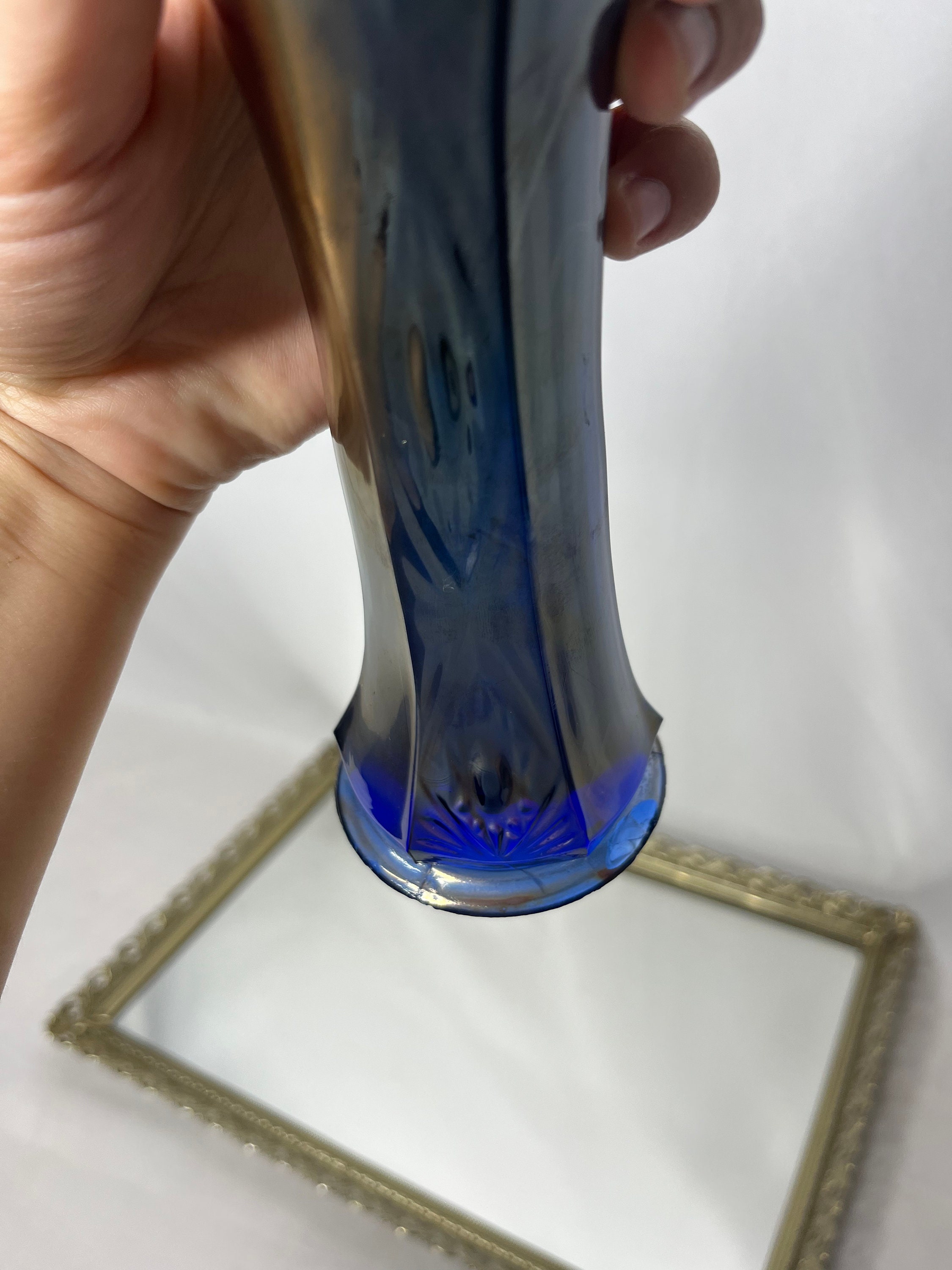 Vintage Fenton Cobalt Blue Diamond and Bows Panel Vase/heady - Etsy