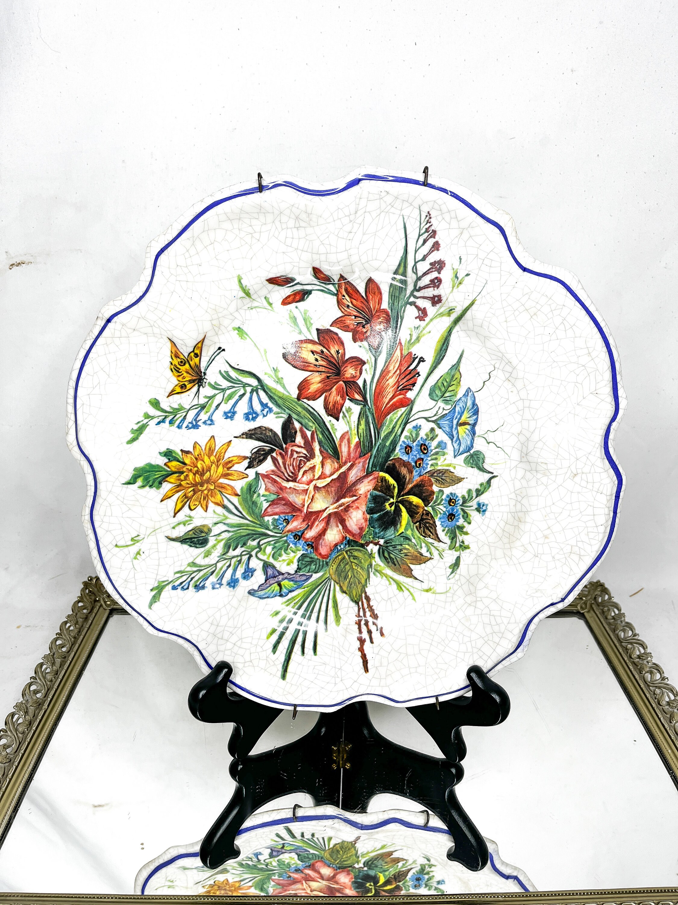 Set of Two Vintage Lami Italy Melamine Colorful Flowers 11 Scalloped ...