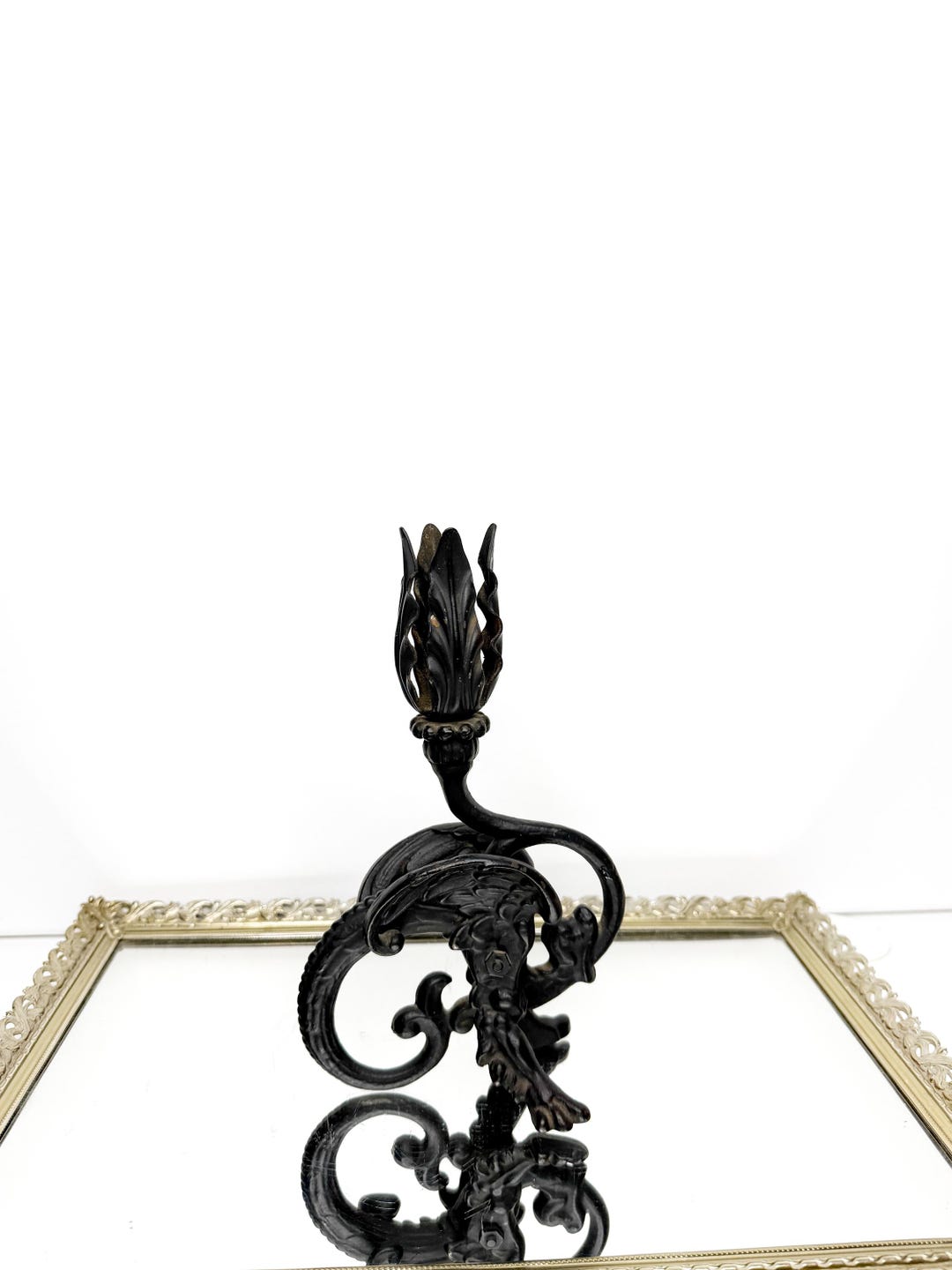 RARE Antique Gothic Cast Iron CANDLESTAND Gryphon Griffin Dragon ...