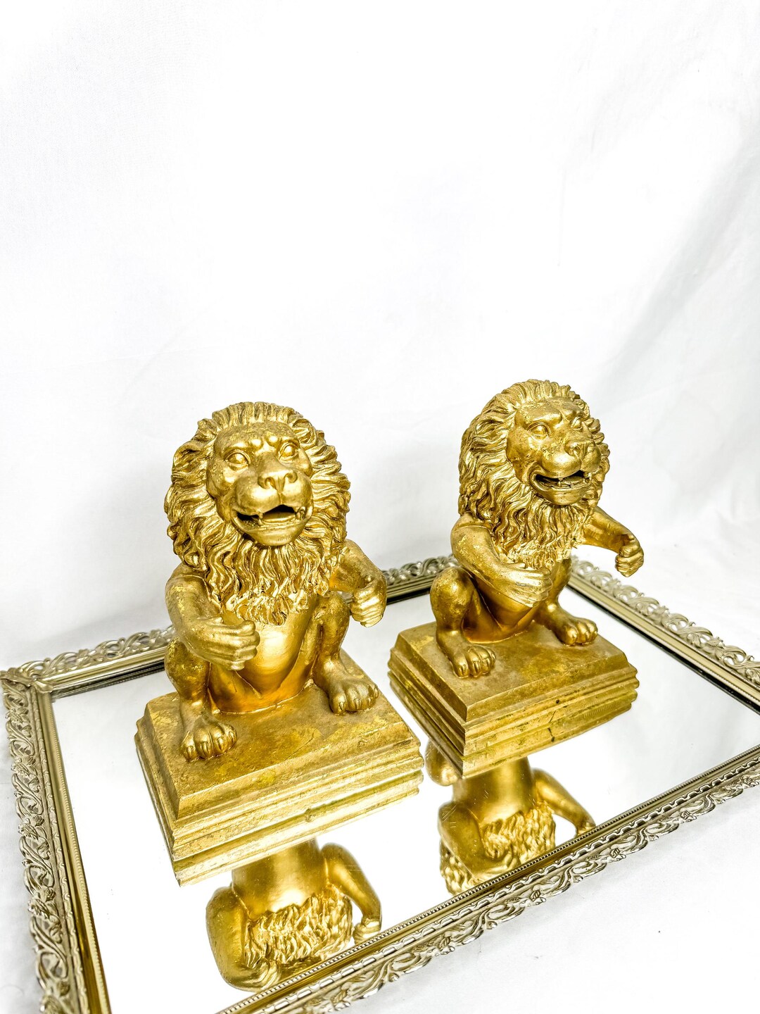 2 Bookends 7" Gold Color Lions Home Decor Heavy Foo Lions Metal Cast - Etsy