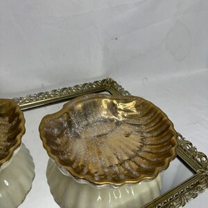 Set of Stunning Gold and Cream Vintage Ceramic Shell Decorative Dishes ...
