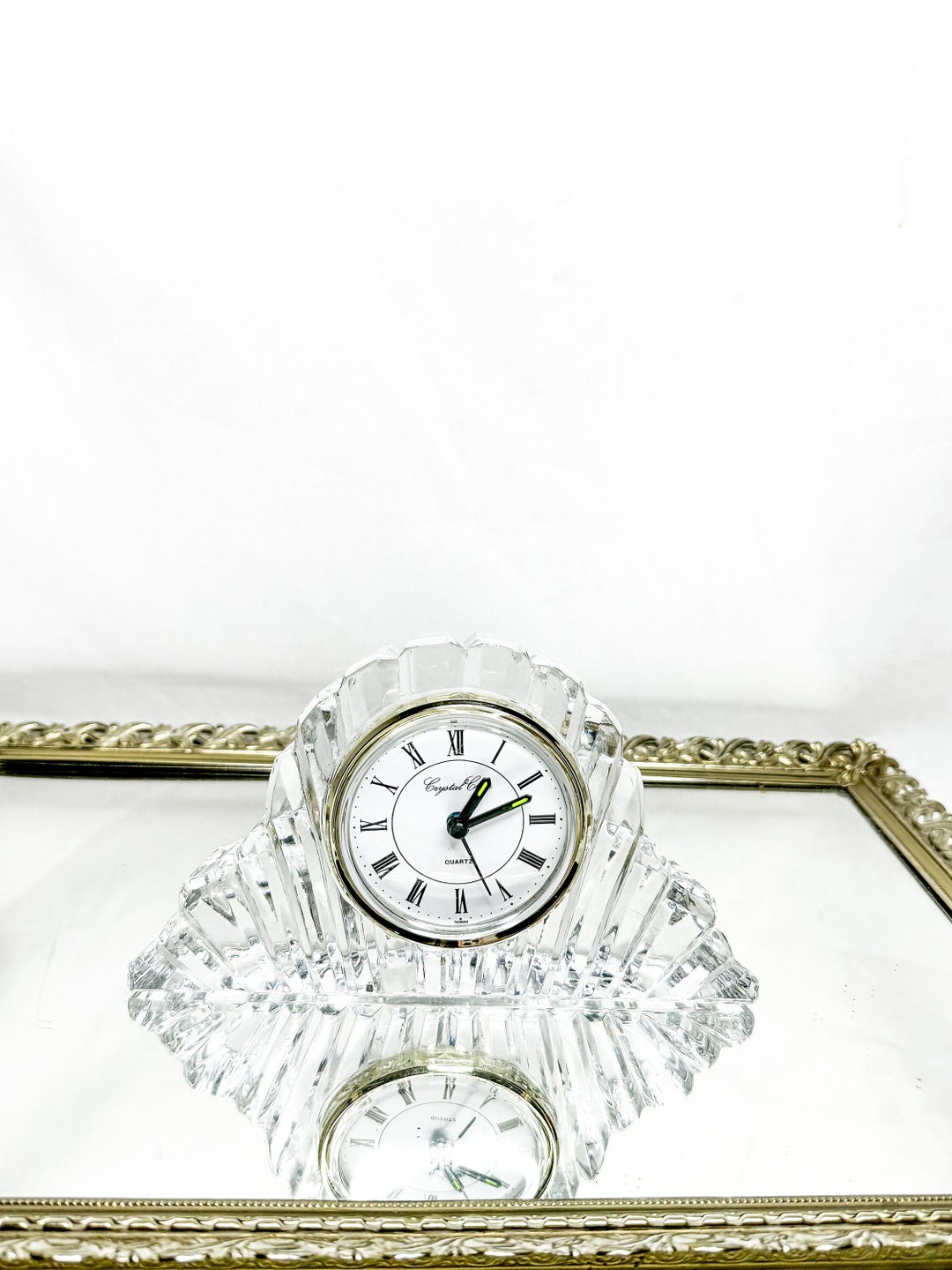 Vintage 24% Lead Crystal Mantle Style Desk Clock Made in Taiwan - Etsy