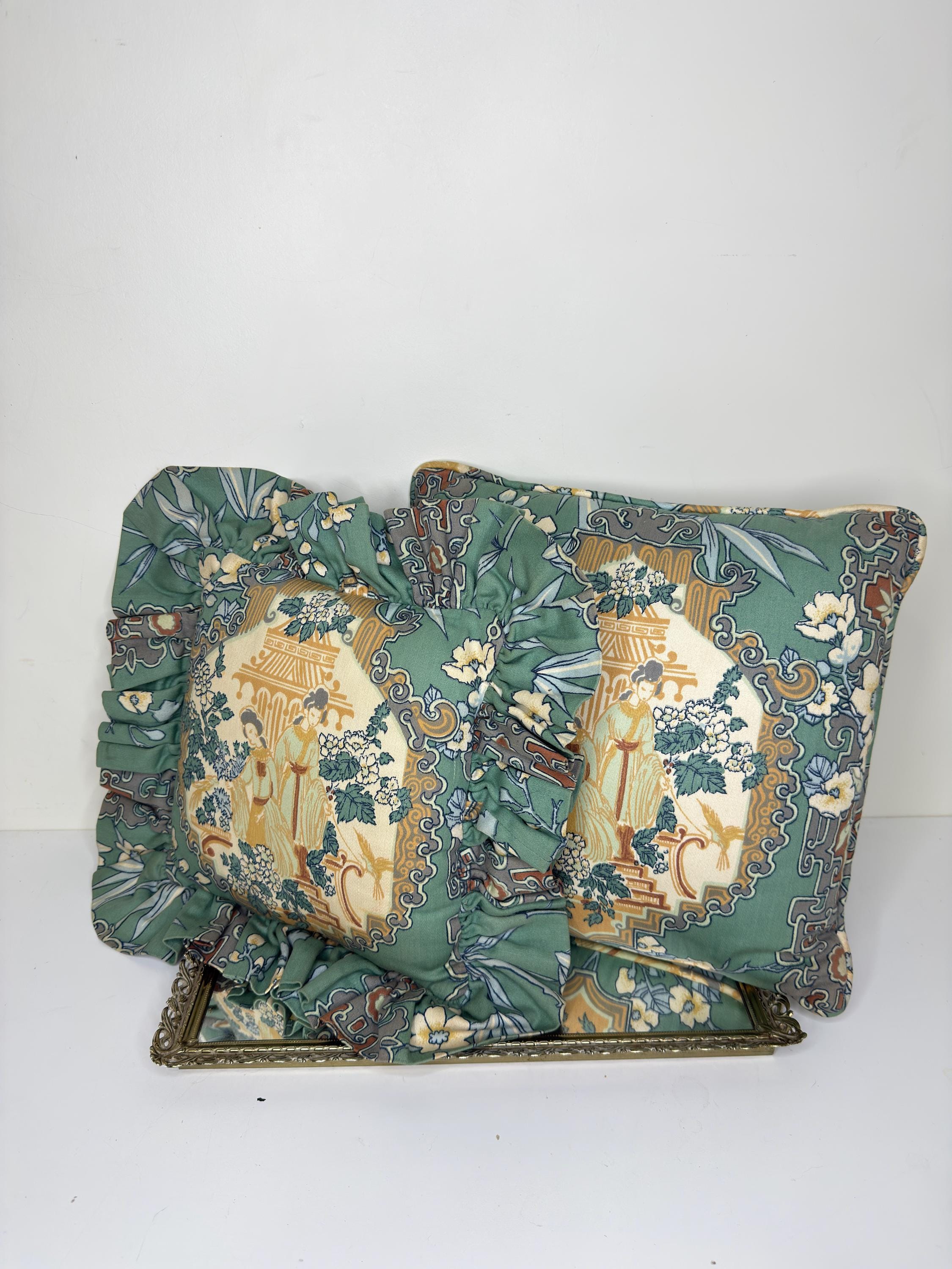 Vintage Japanese Geisha Throw Pillows, Sage Green Chinoiserie Decor ...