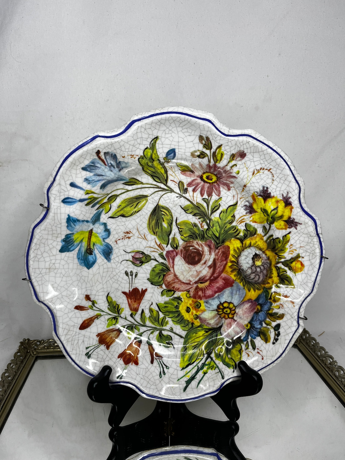 Set of Two Vintage Lami Italy Melamine Colorful Flowers 11 Scalloped ...