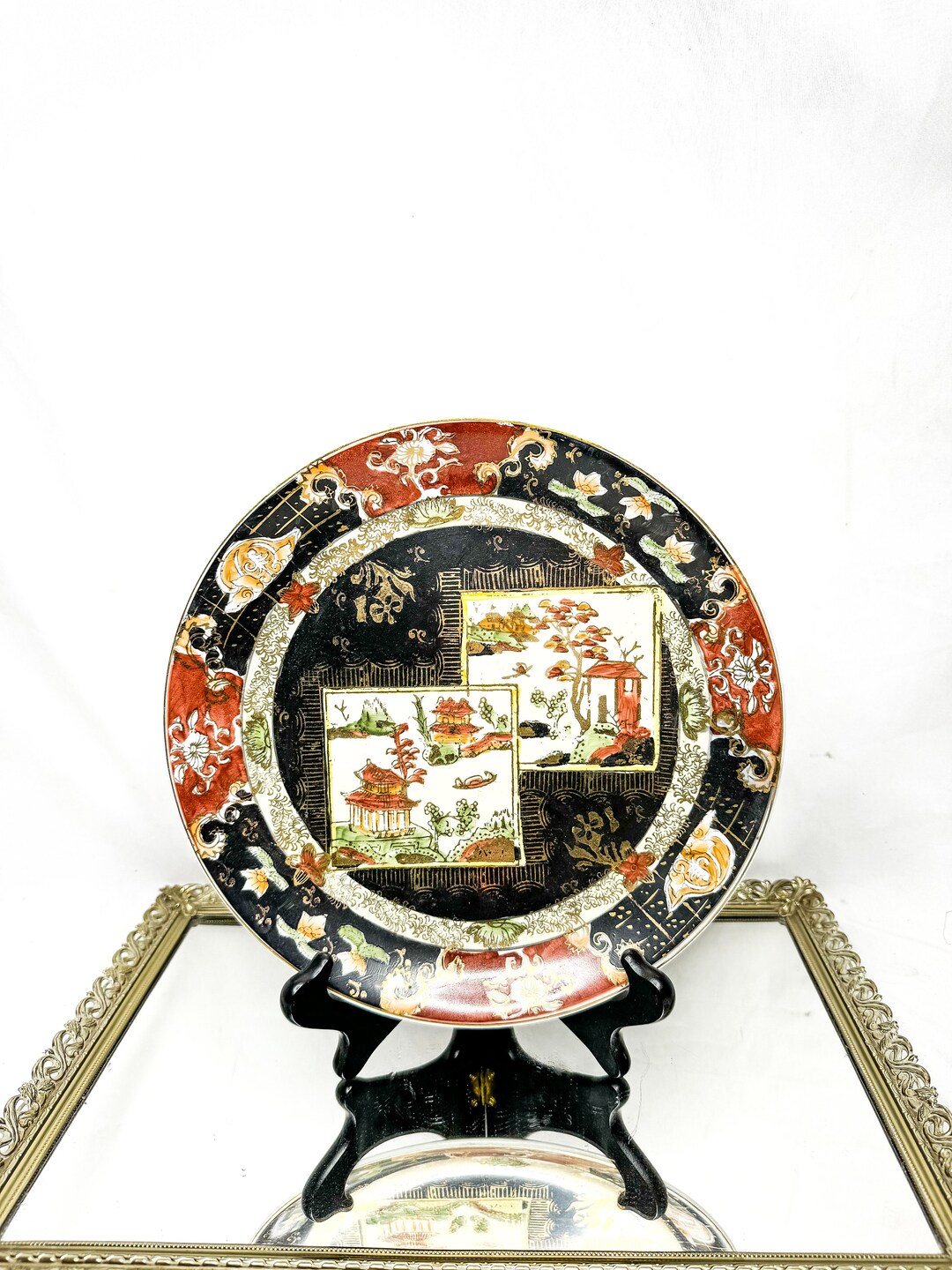 Vintage the Bombay Company China Decorative Plate , Mason’s Ironstone Double Landscape Imari ...
