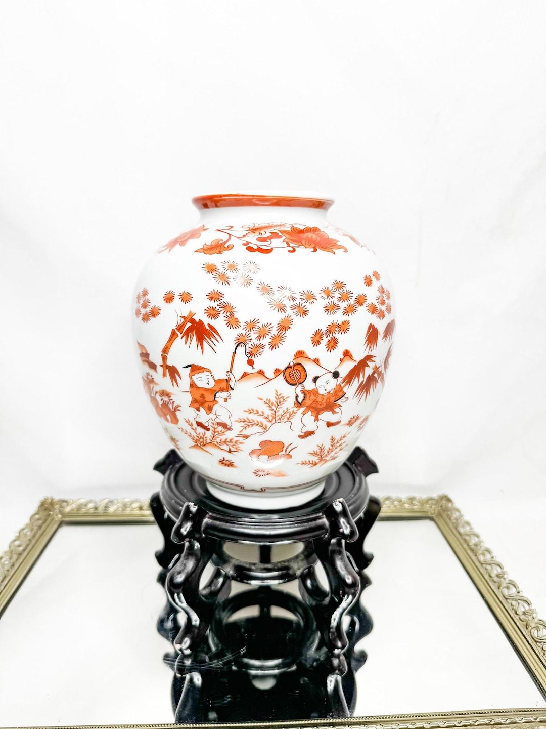 Vintage Japanese Orange Ginger Jar - Andrea by Sadek Vase - Etsy