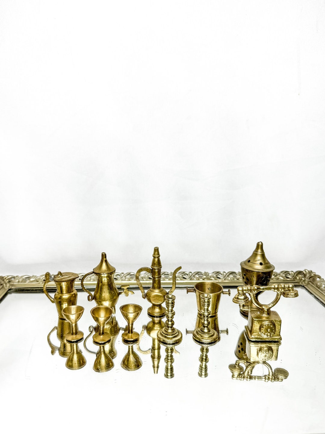 Vintage Brass Miniatures Lot 11 Pieces Telephone Candlestick Holders Pitchers Goblets Etsy