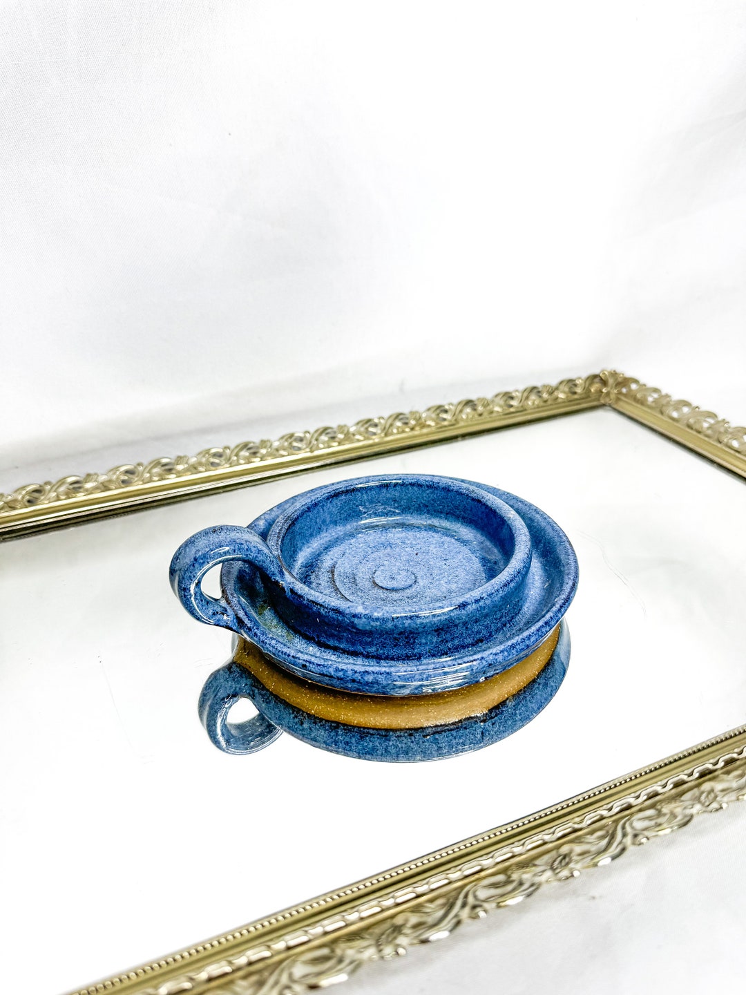Vintage Signed Lyle Clift Blue Studio Pottery Chamberstick Style Votive ...