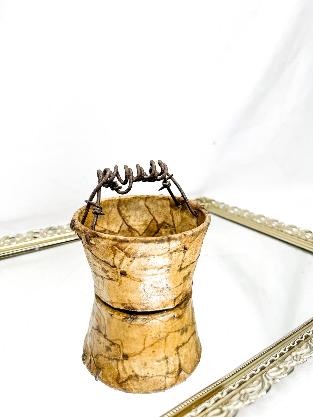 Unique Vintage Small Bucket Pail With Barbwire Like Handle, One of a ...