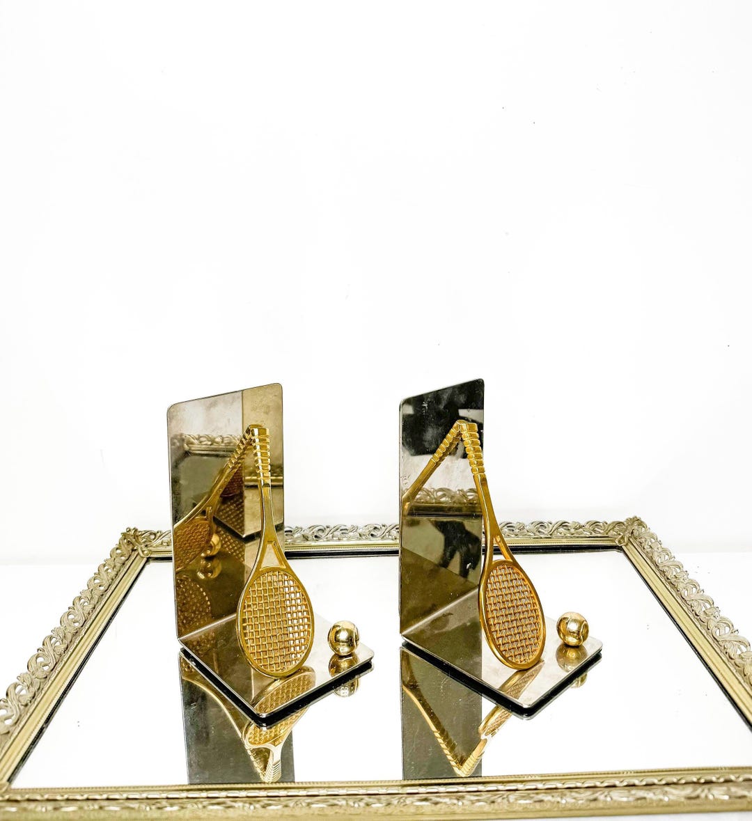 Vintage Brass and Chrome Tennis Racket Bookends by Andrea Sadek - Etsy