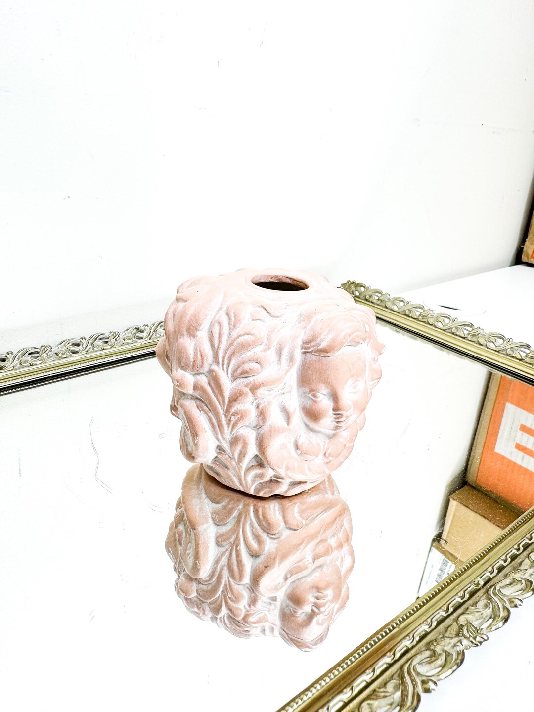 Vintage Floral Cherub Candlestick Holder Cast Resin Angel Cherub Candle ...