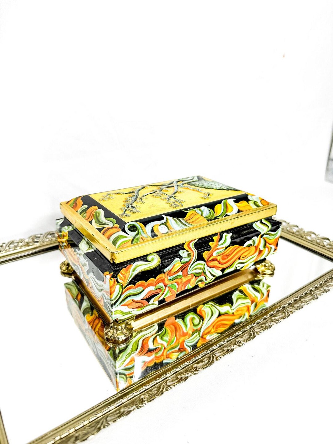 Vintage Bansai Toffee Tin, Footed Metal Confectionary Box, Fricke and ...