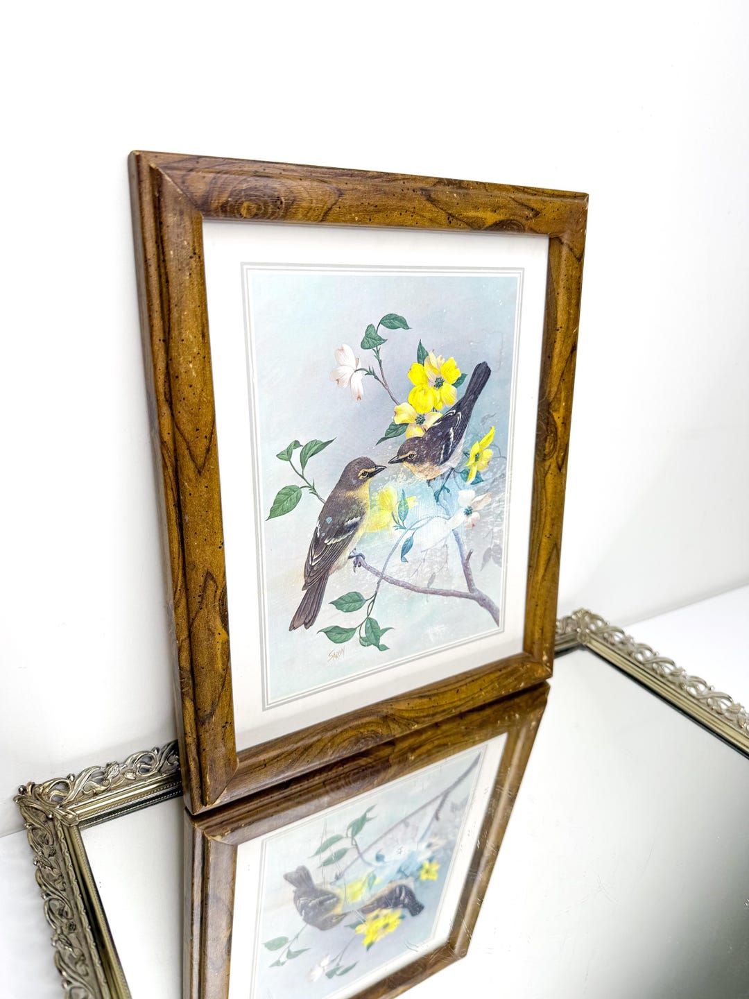 Vintage Birds and Blossom Art Print by Saron, Circa 1960s, Framed Size ...