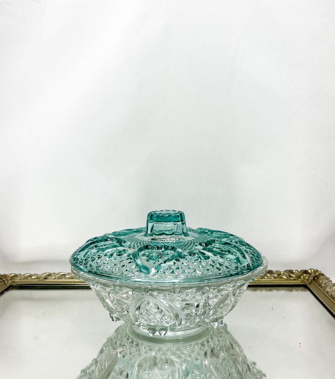 Vintage KIG Indonesia Turquoise Blue Candy Dish Pressed Beaded Glass - Etsy