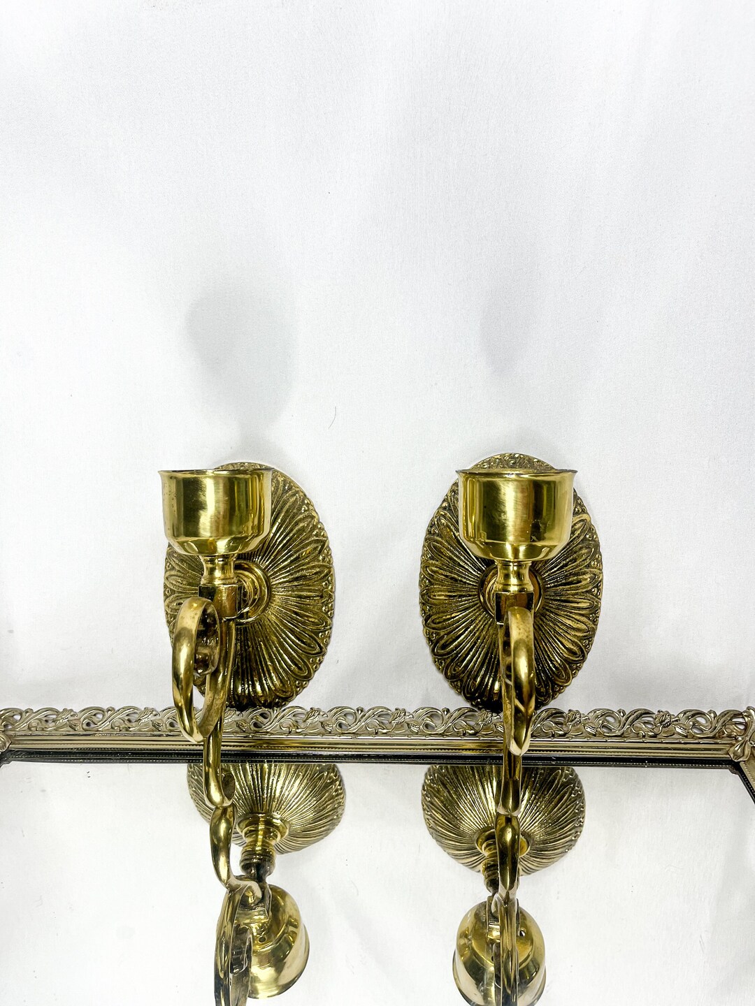 Solid Brass Wall Mount Candle Holders Victorian Style Vintage 1988 Set ...
