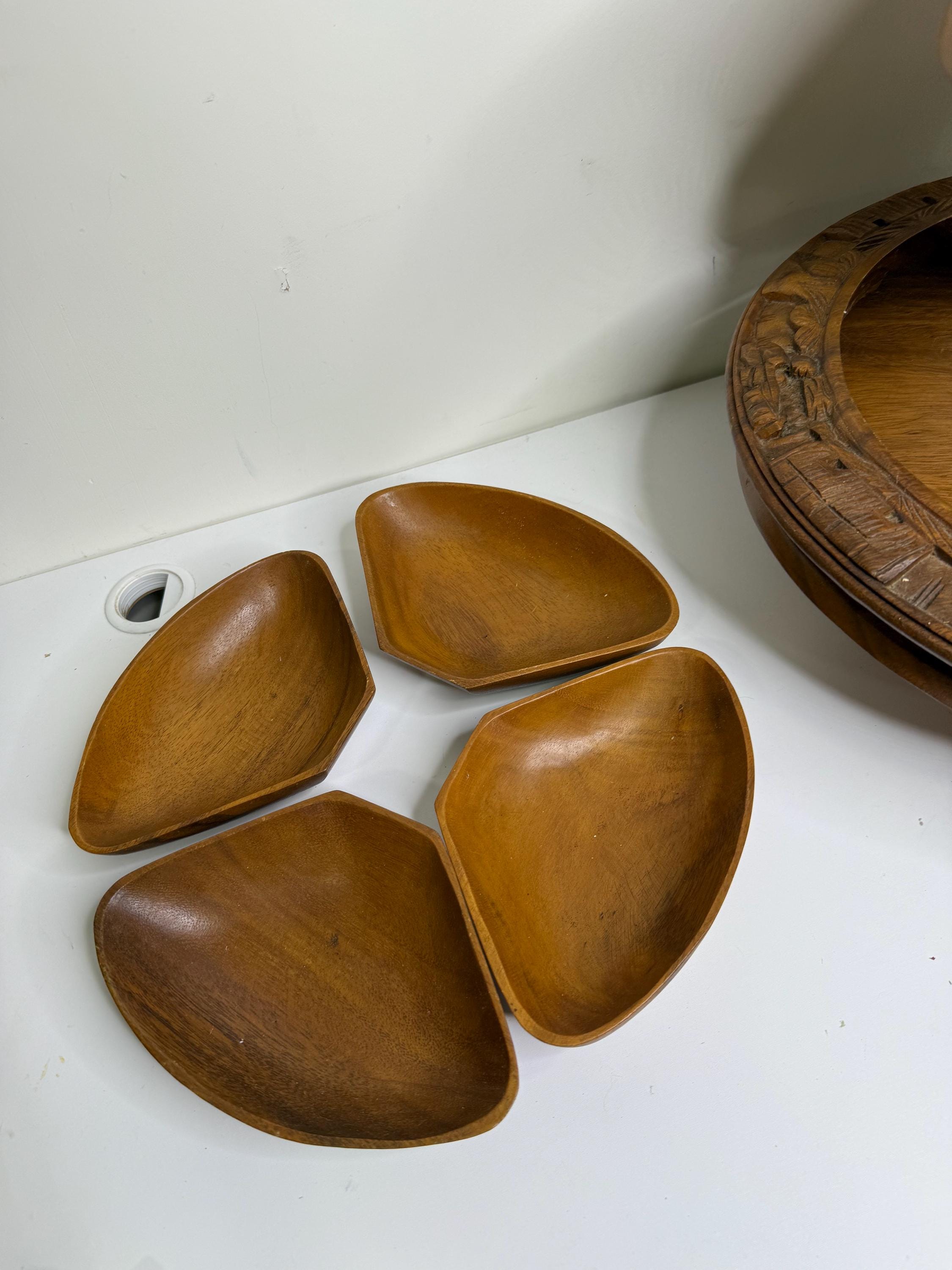 Vintage Filipino Carved Wood Lazy Susan: MCM 3-tier Serving Tray - Etsy