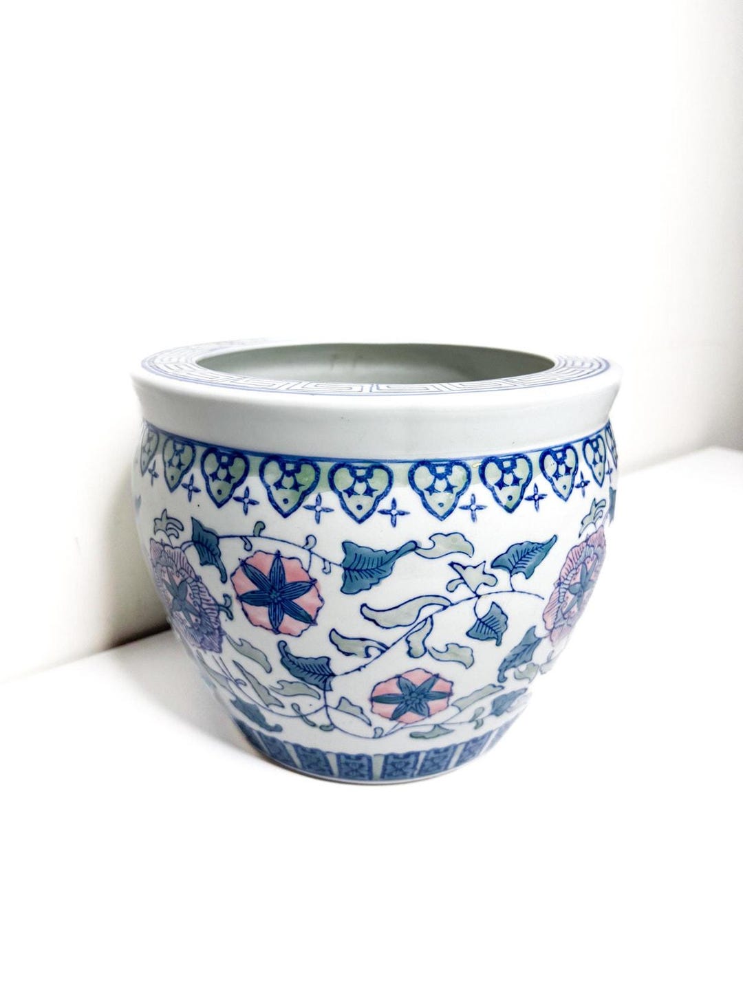 Vintage Chinese Porcelain Lotus Floral Motif Jardiniere Fishbowl ...