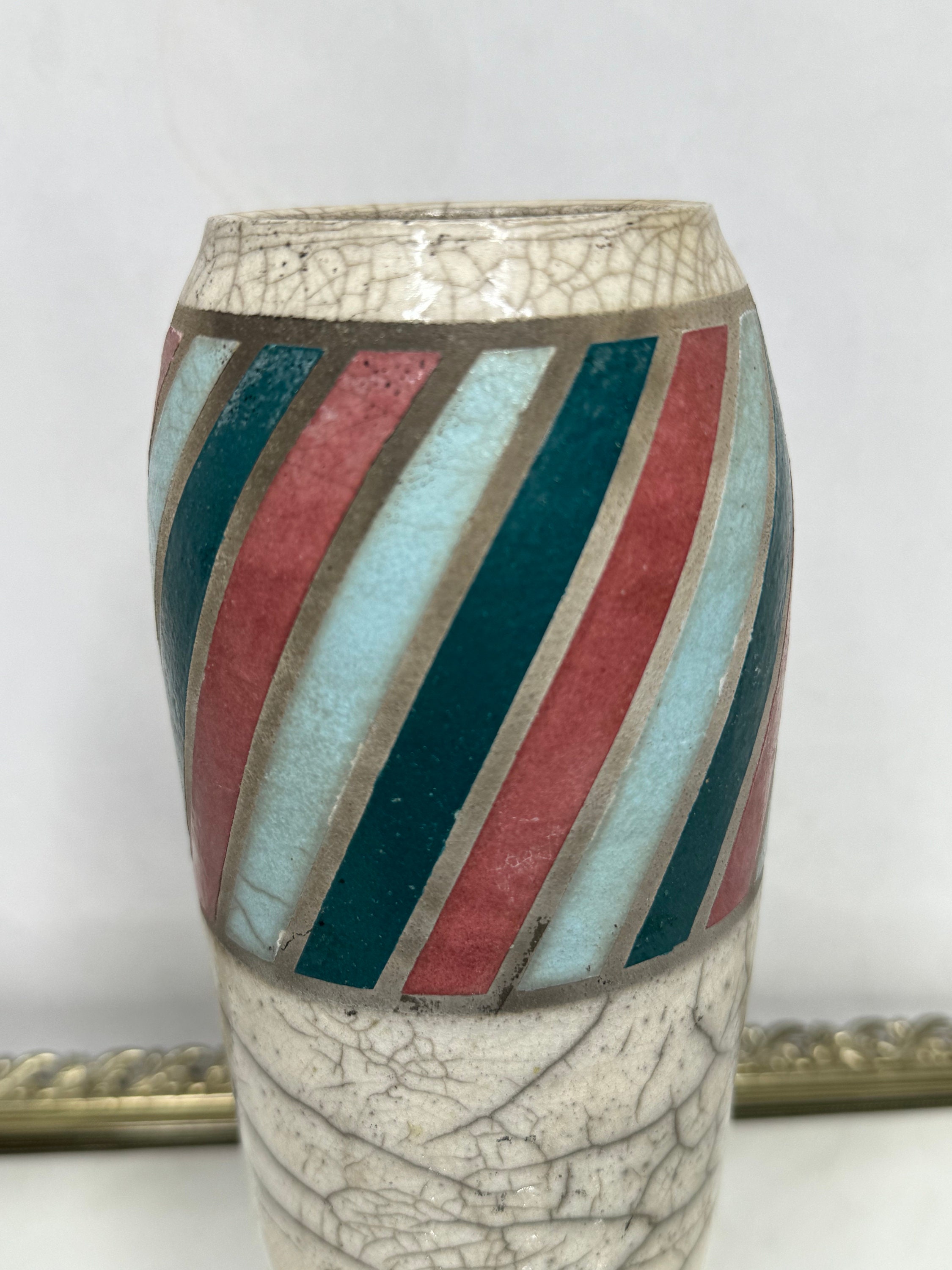 Vintage 70s 80s Barbara Mann Pottery Striped Crackle Vase Studio ...