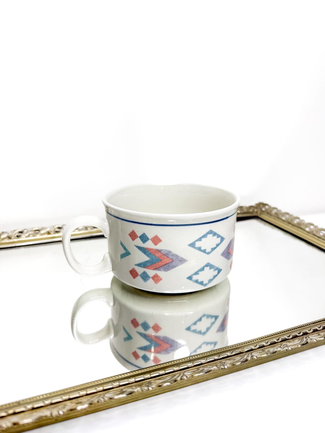 Southwestern Stoneware Soup Mug - Vintage Otagiri Blue and Pink Wide ...