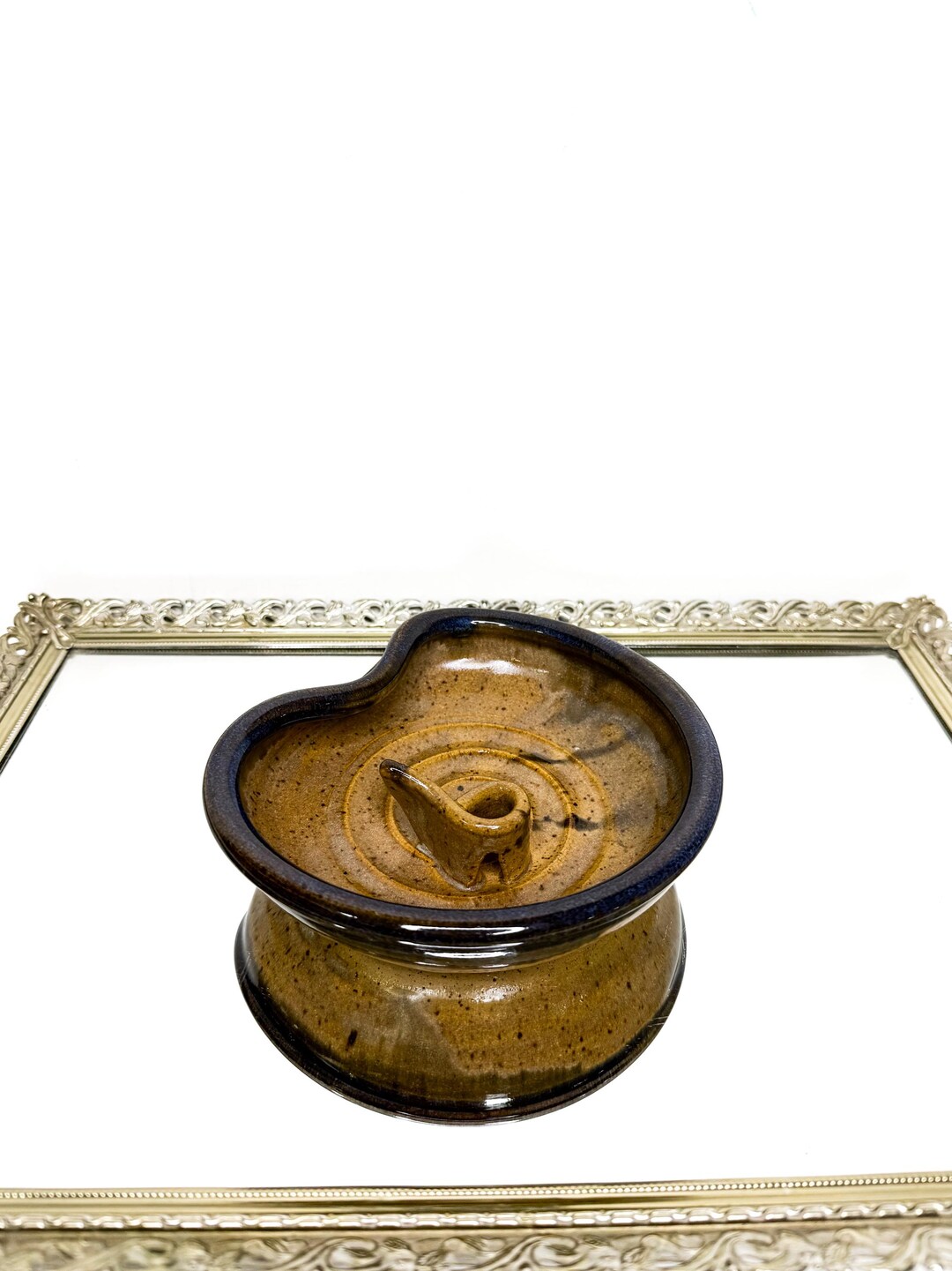 Neal Pottery Bud Vase Flower Frog, Incense Holder Drip Brown Glaze ...