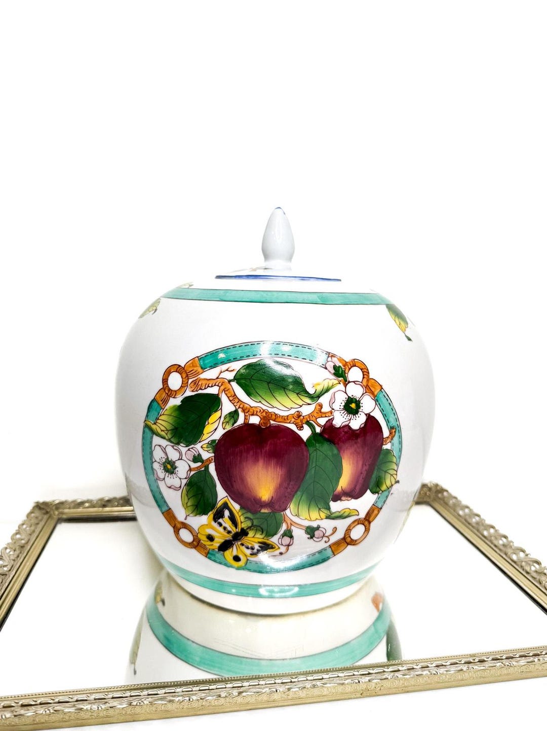 Rare Large Vintage Chinese Ginger Jar With Lid, Fruit and Floral Motifs ...