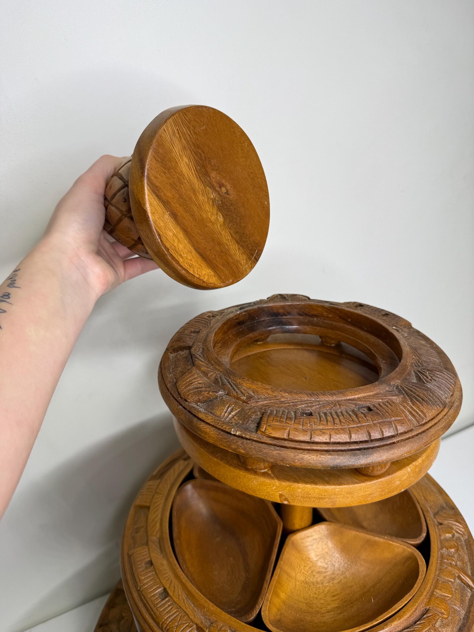 Vintage Filipino Carved Wood Lazy Susan: MCM 3-tier Serving Tray - Etsy
