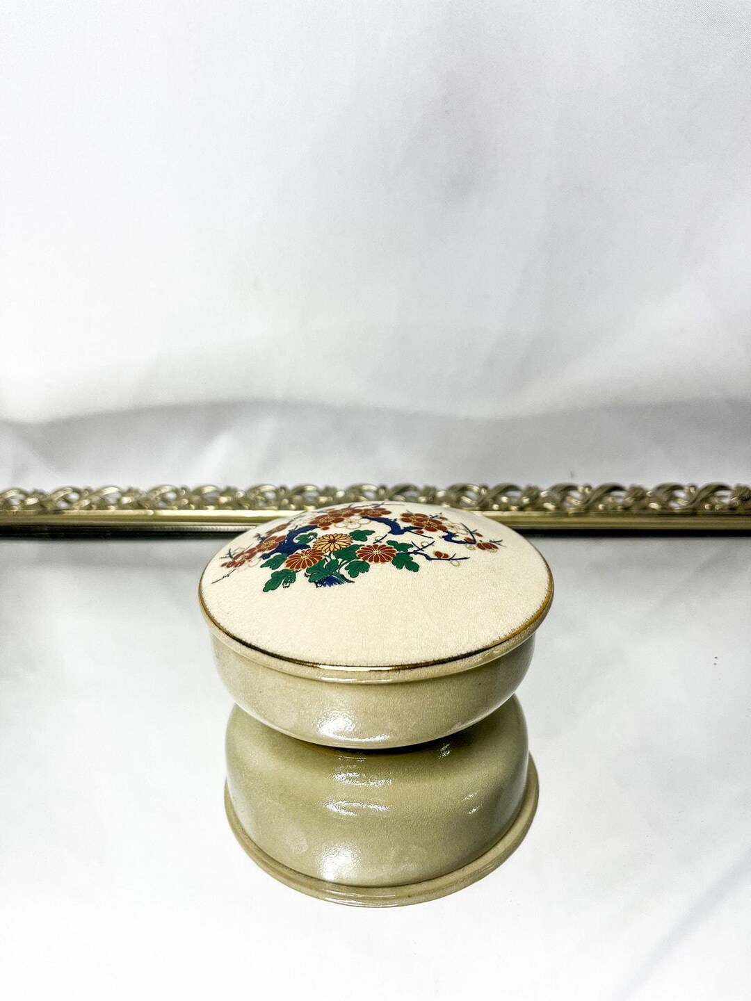 Vintage Japanese Satsuma Trinket Box- Ring Box- Floral Flowers ...