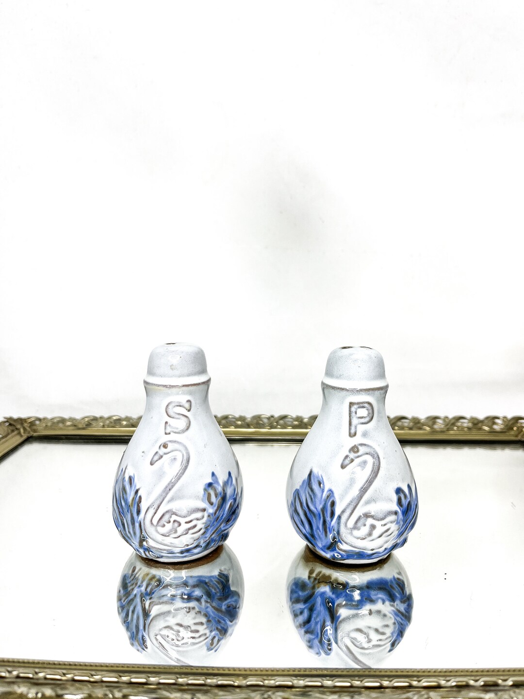 Blue and White Swan Salt and Pepper Shakers - Etsy