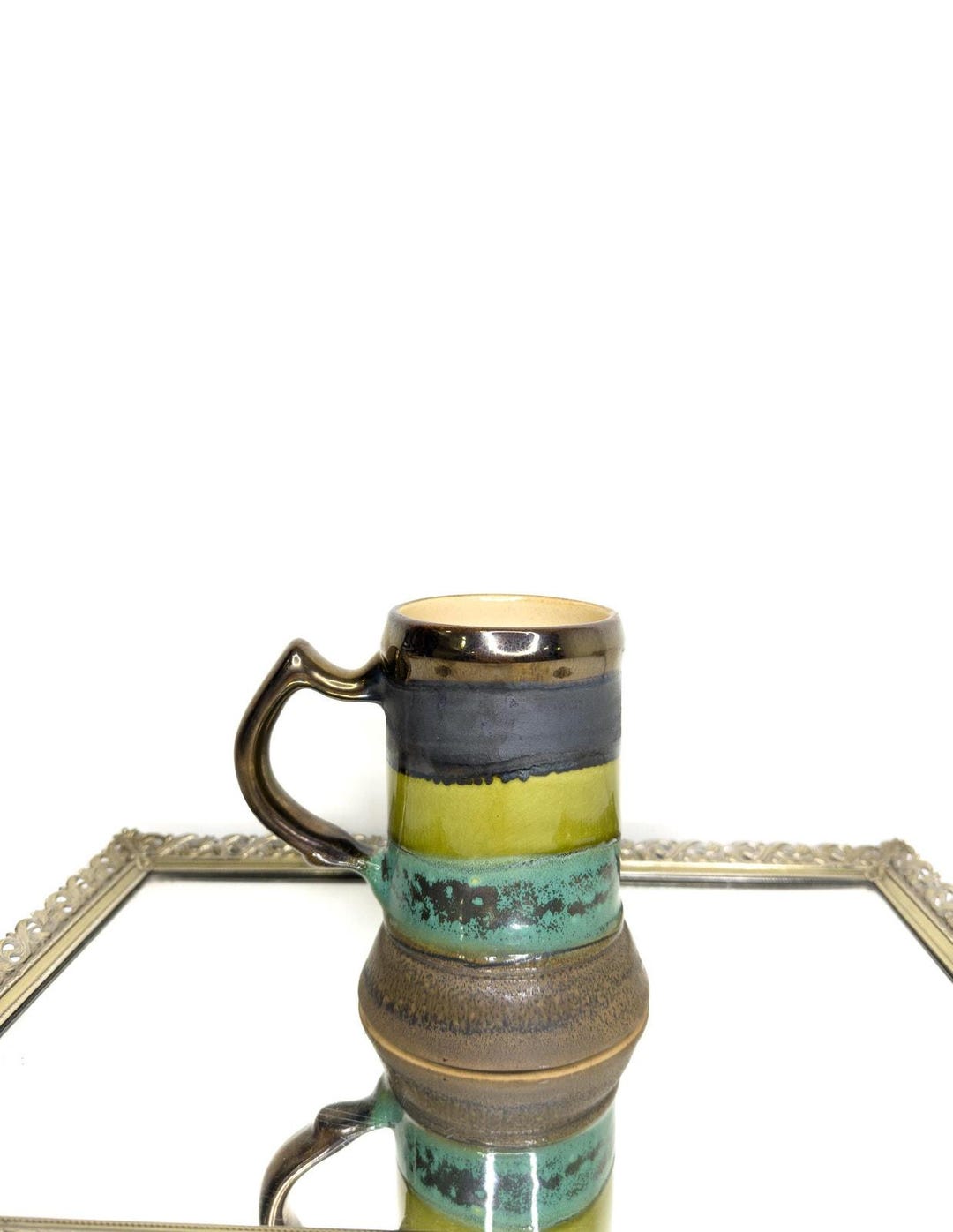 Eduardo Vega Art Pottery Cuenca Ecuador Green Bronze Vintage Half Pint ...