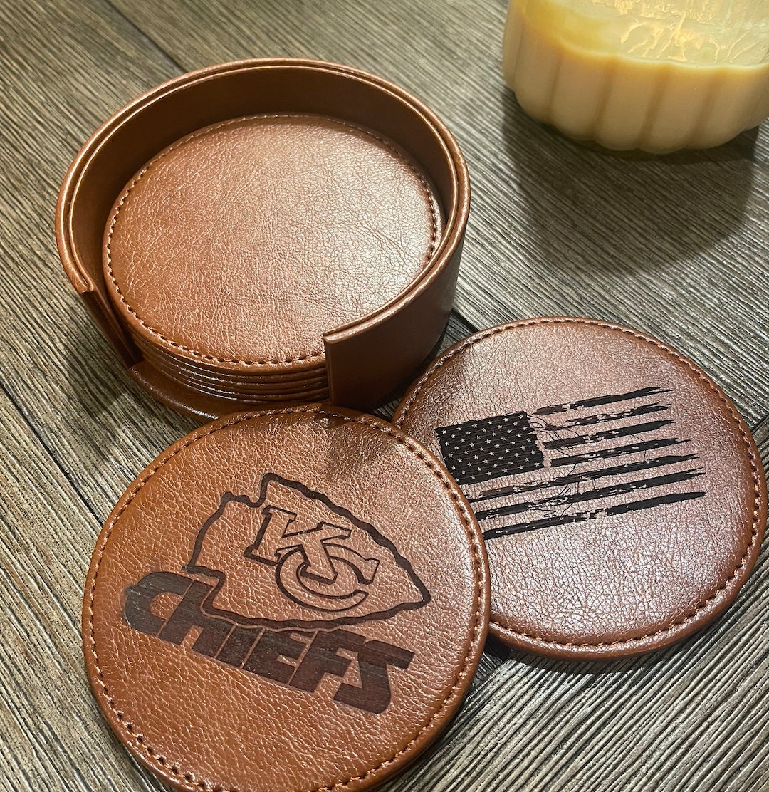 Custom Engraved Leather Coasters-set of 6 - Etsy