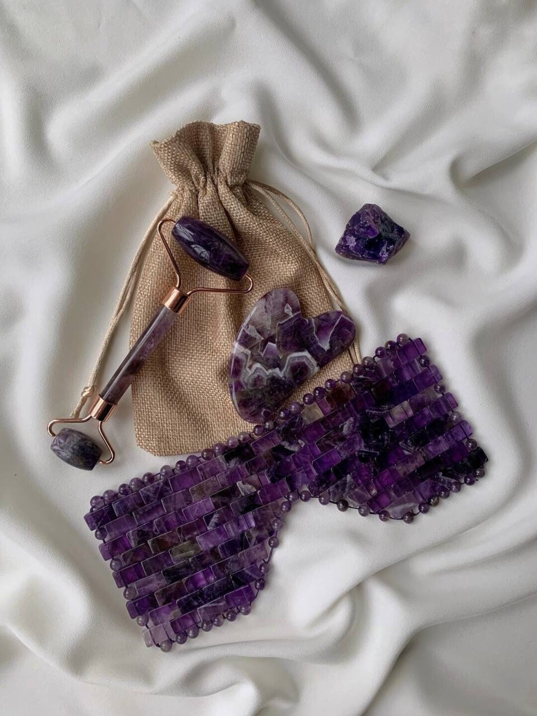 Amethyst Eye Mask, Roller and Gua Sha Set, Natural Stone, Healing ...