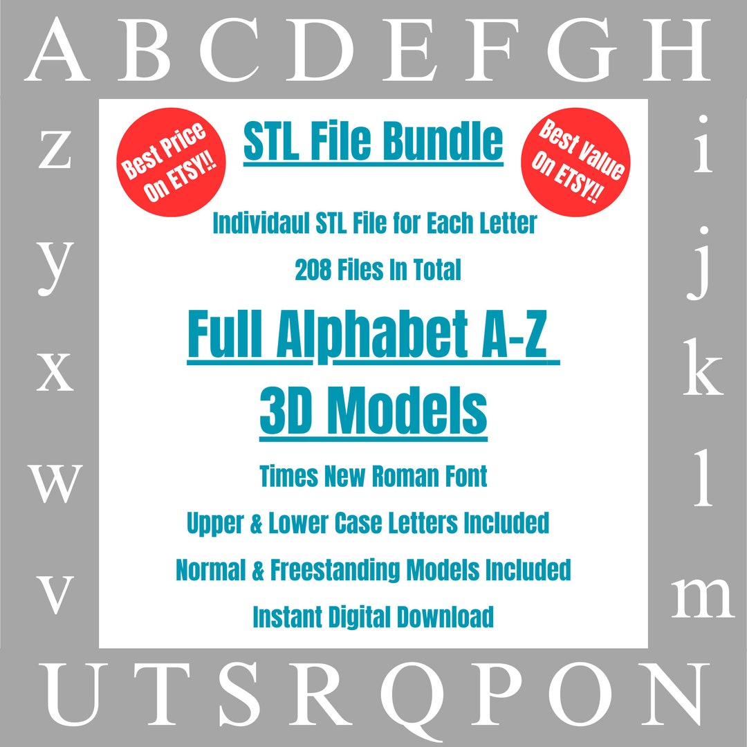 3D Letters Full Alphabet A-Z Times New Roman Font 3D Printing STL 208 ...