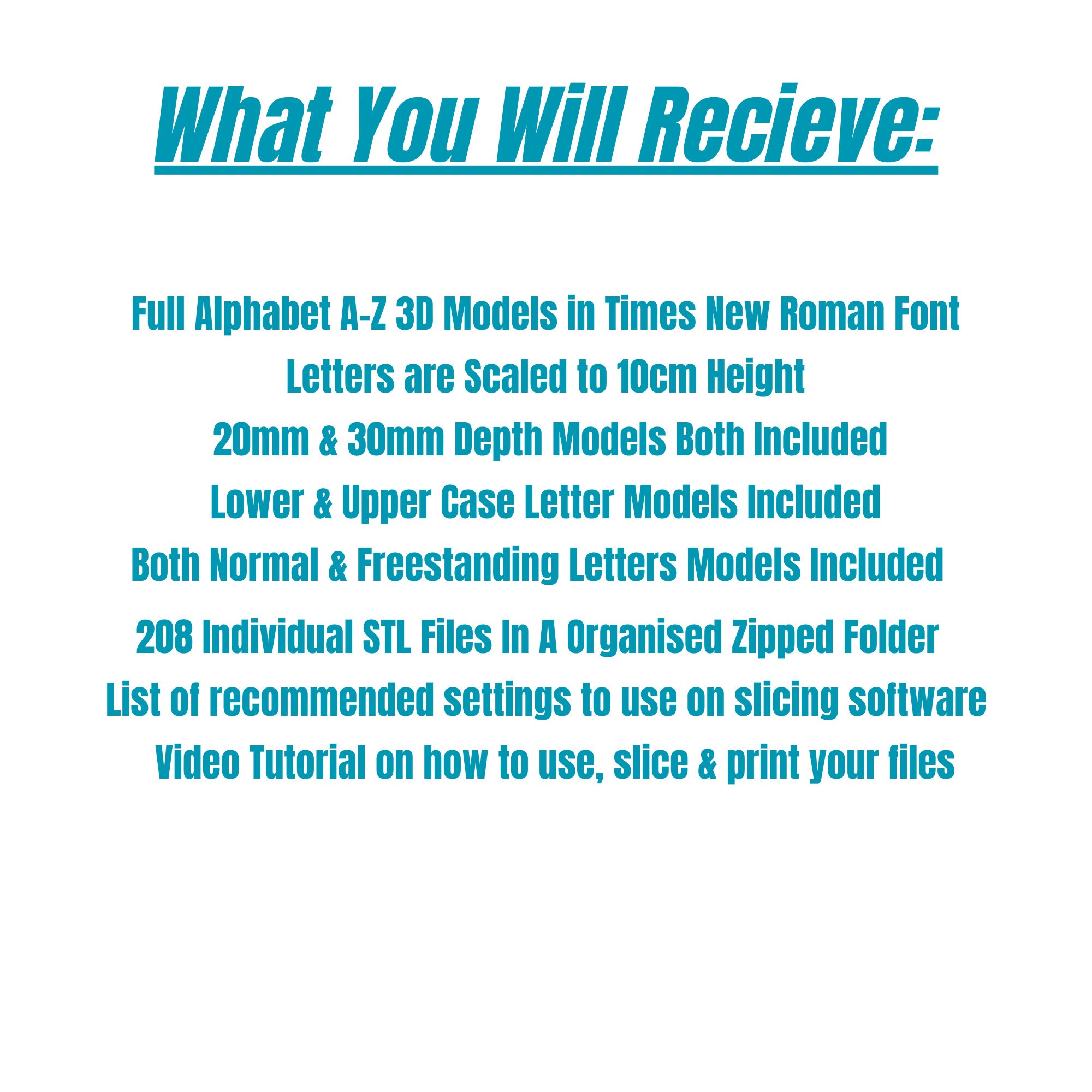 3D Letters Full Alphabet A-Z Times New Roman Font 3D Printing STL 208 ...