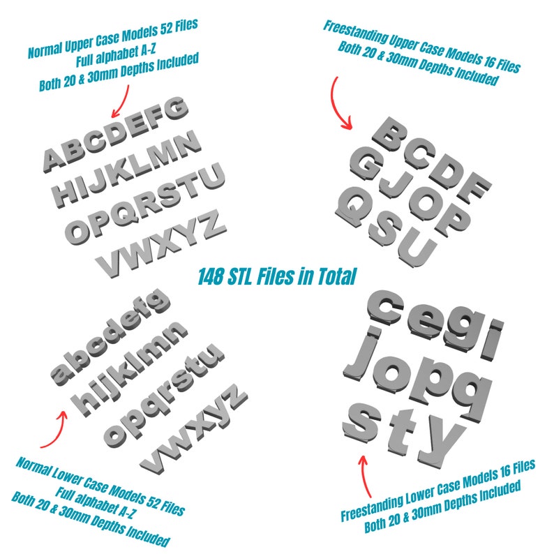 3D Letters Full Alphabet A-Z, Arial Black Font, 3D Printing STL 148 ...