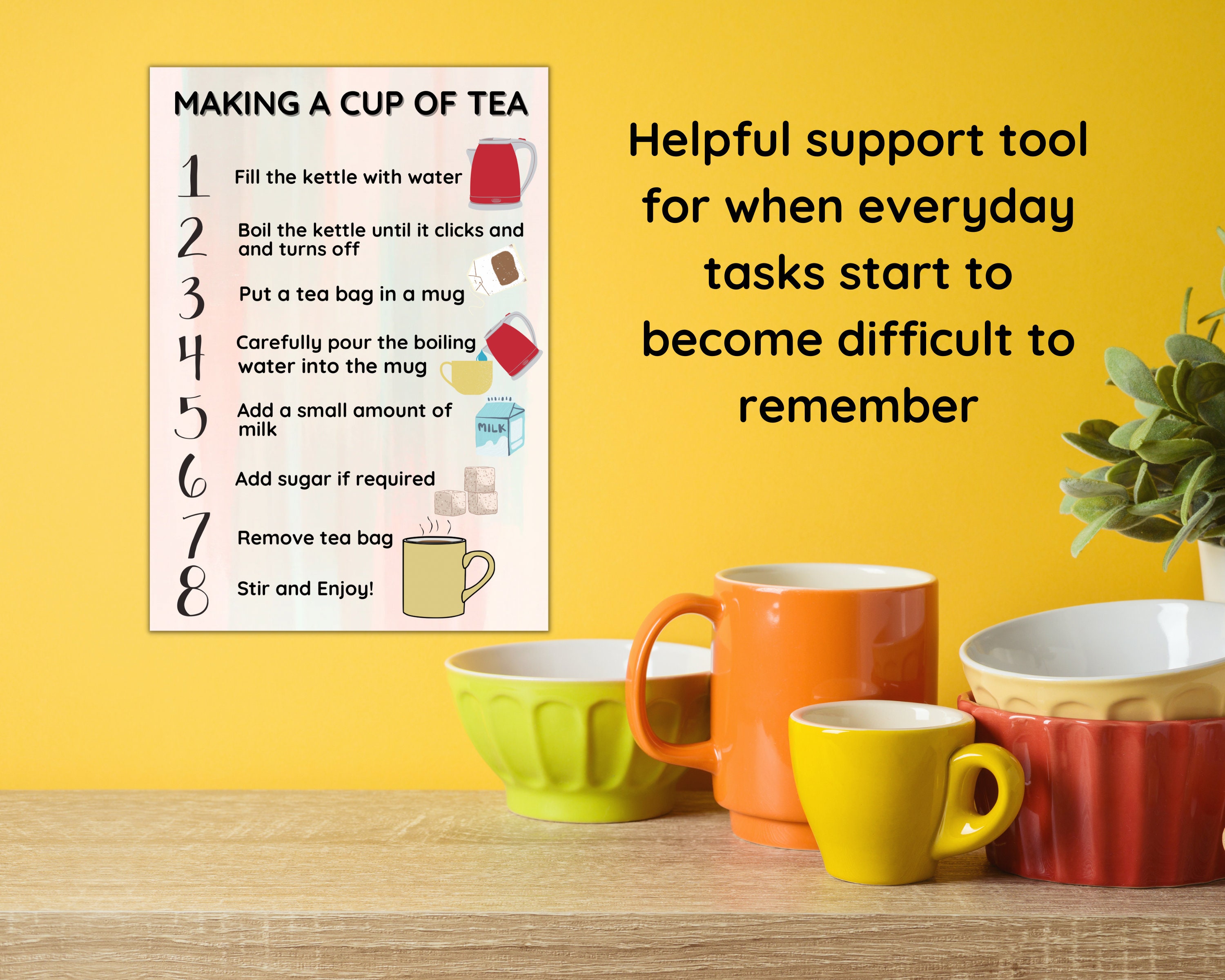 How to Make A Cup of Tea Sign, Memory Aid for Dementia, Wall Signs for ...