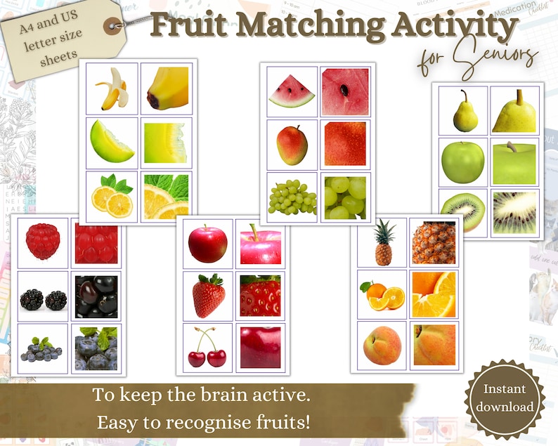 Matching Game for Seniors, Fruit Matching Game Dementia Activities ...