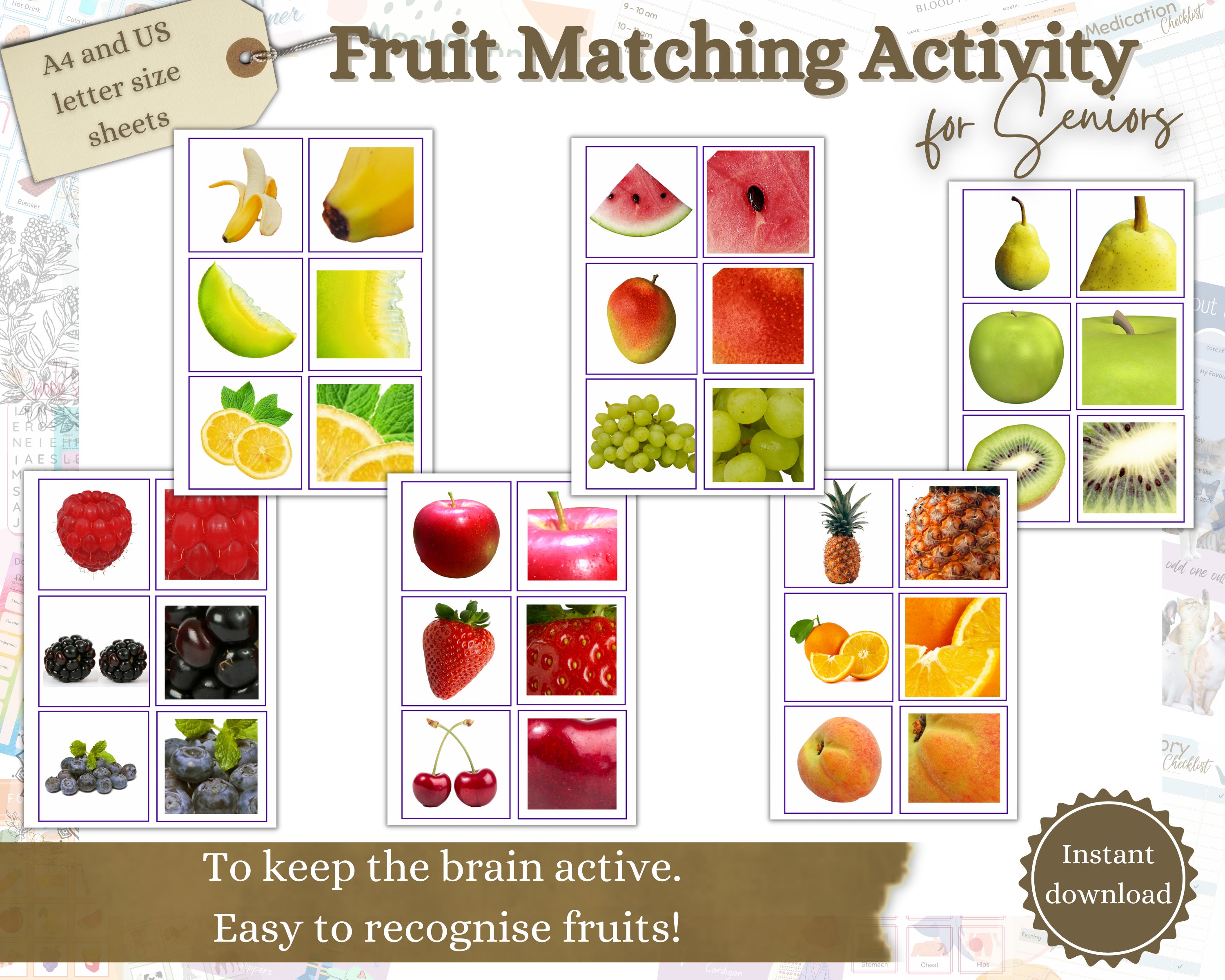 Matching Game for Seniors, Fruit Matching Game Dementia Activities ...
