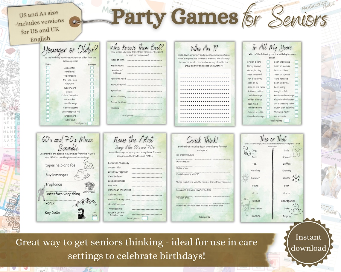 Party Games for Seniors, Printable Party Games, 70th Birthday Games ...