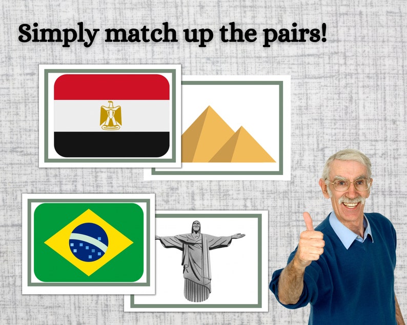 Flags and Famous Landmarks Matching Game for Seniors, Montessori ...