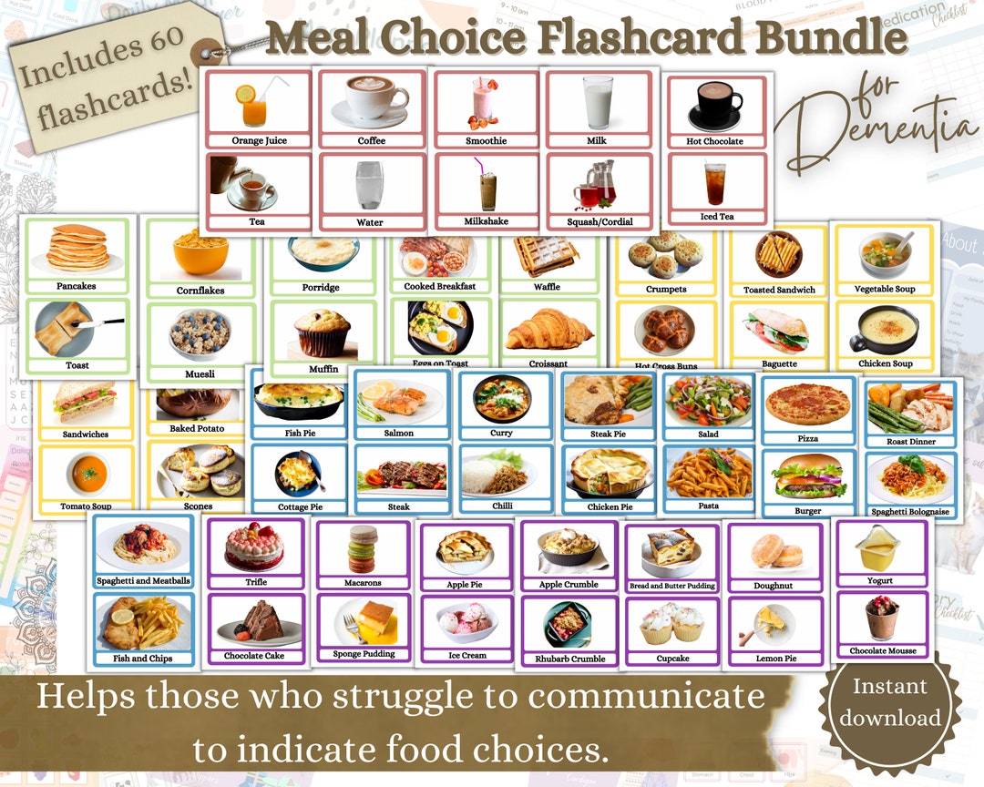 Meal Choice Flashcard Bundle, Visual Aid for Seniors, Dementia Aid ...