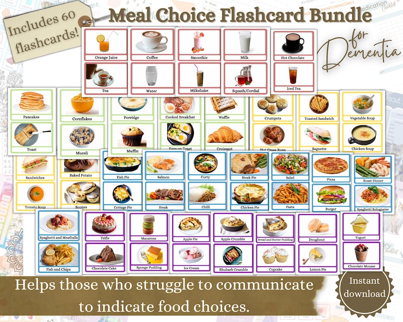 Meal Choice Flashcard Bundle, Visual Aid for Seniors, Dementia Aid ...