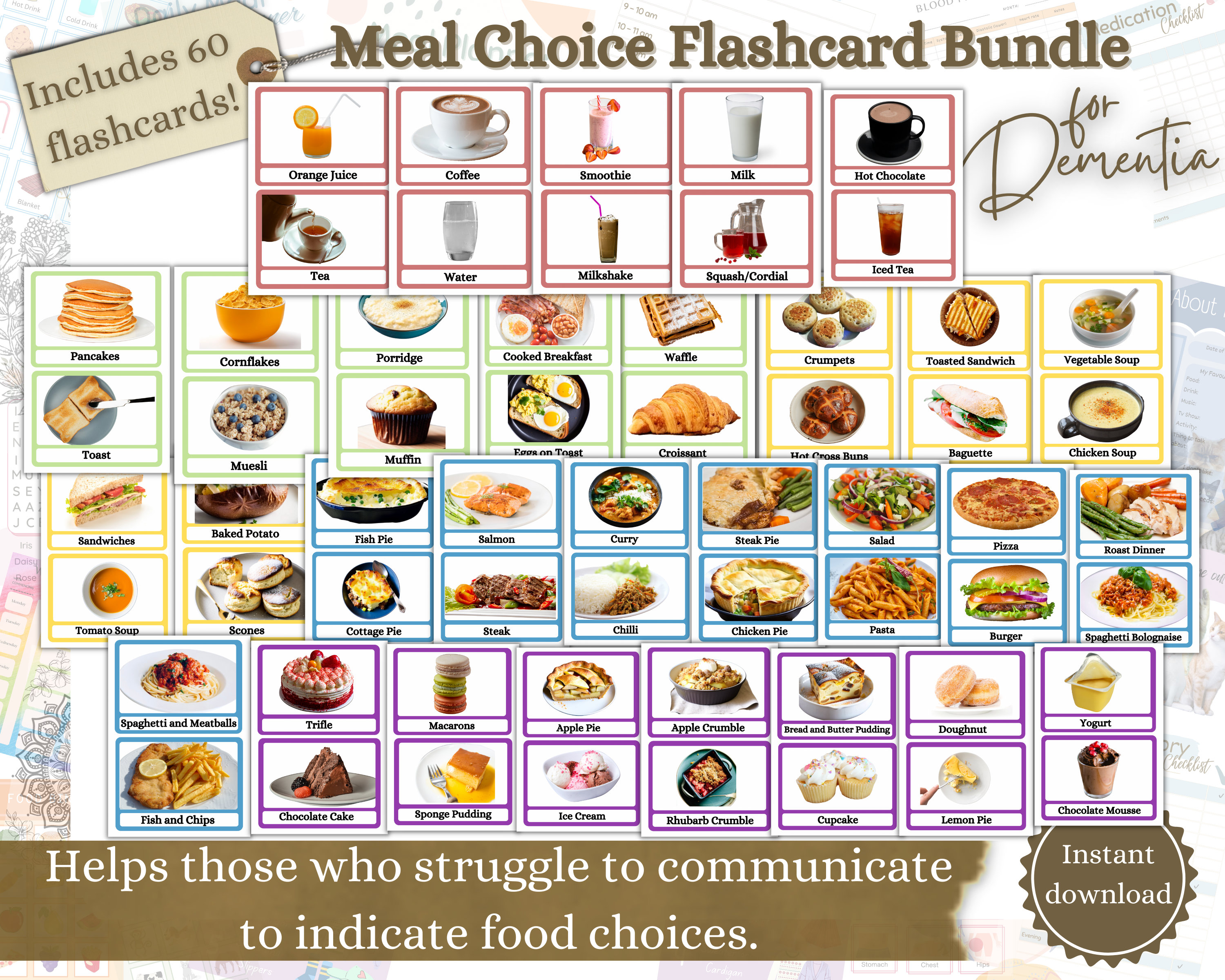 Meal Choice Flashcard Bundle, Visual Aid for Seniors, Dementia Aid ...