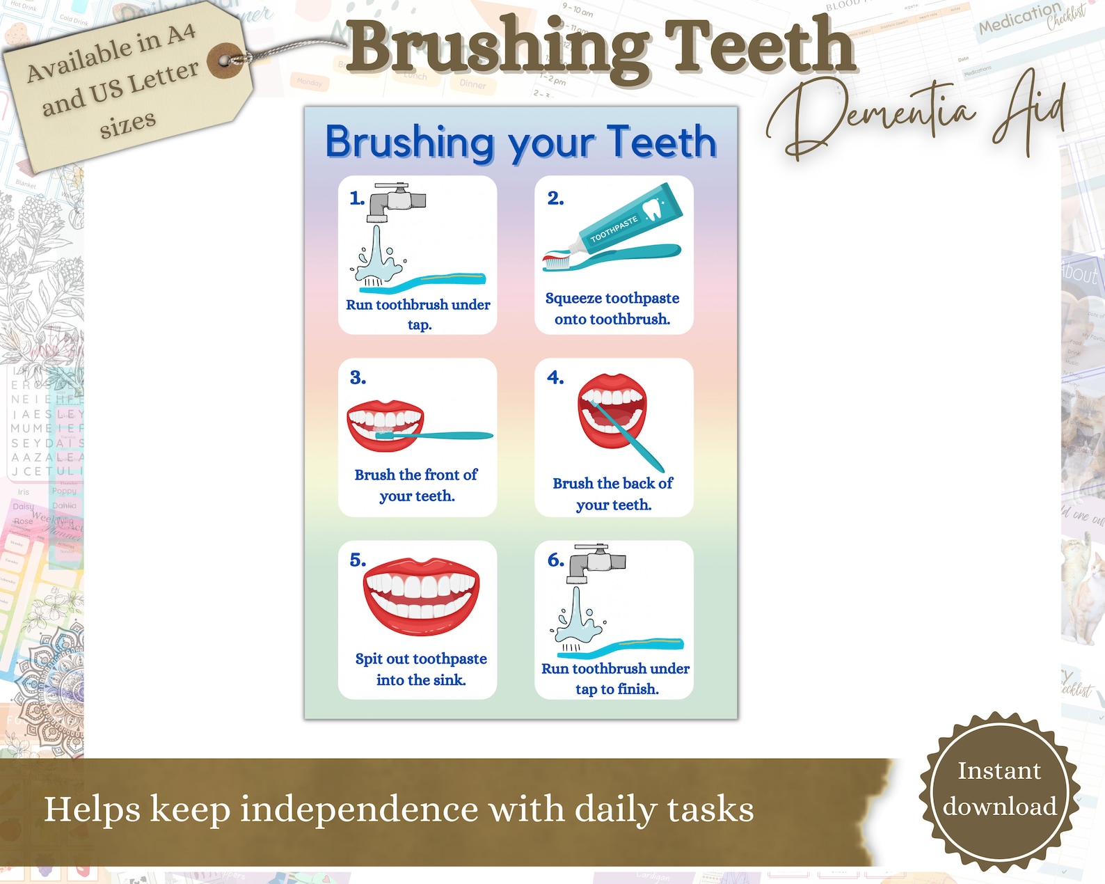Teethbrushing Aid, Printable Dementia Sign, Wall Signs for Alzheimer’s ...