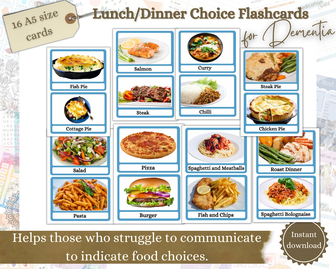 Meal Choice Flashcards, Visual Aid for Seniors, Dementia Aid, Care ...