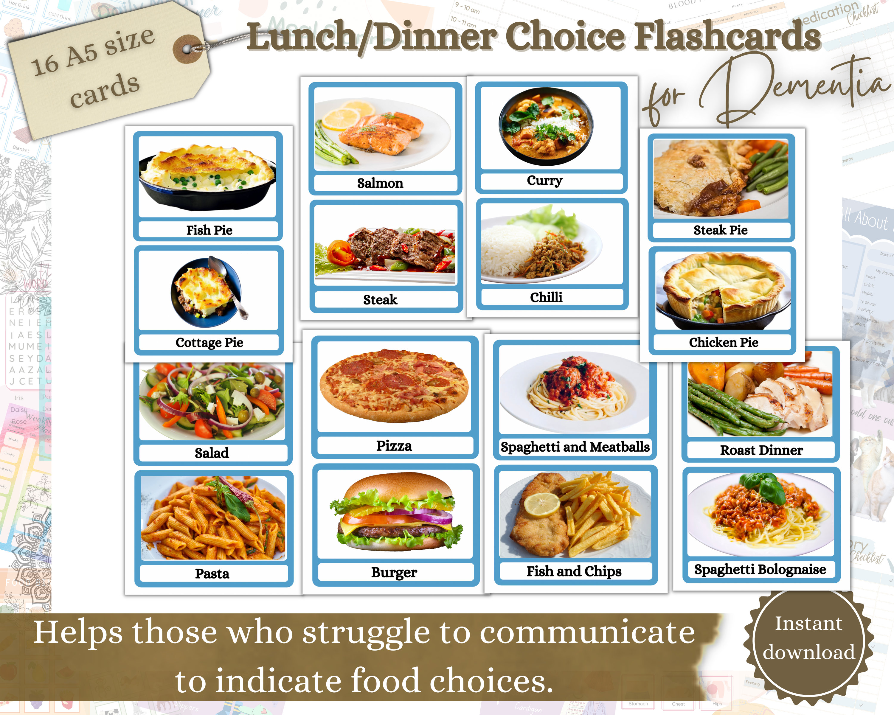 Meal Choice Flashcards, Visual Aid for Seniors, Dementia Aid, Care ...