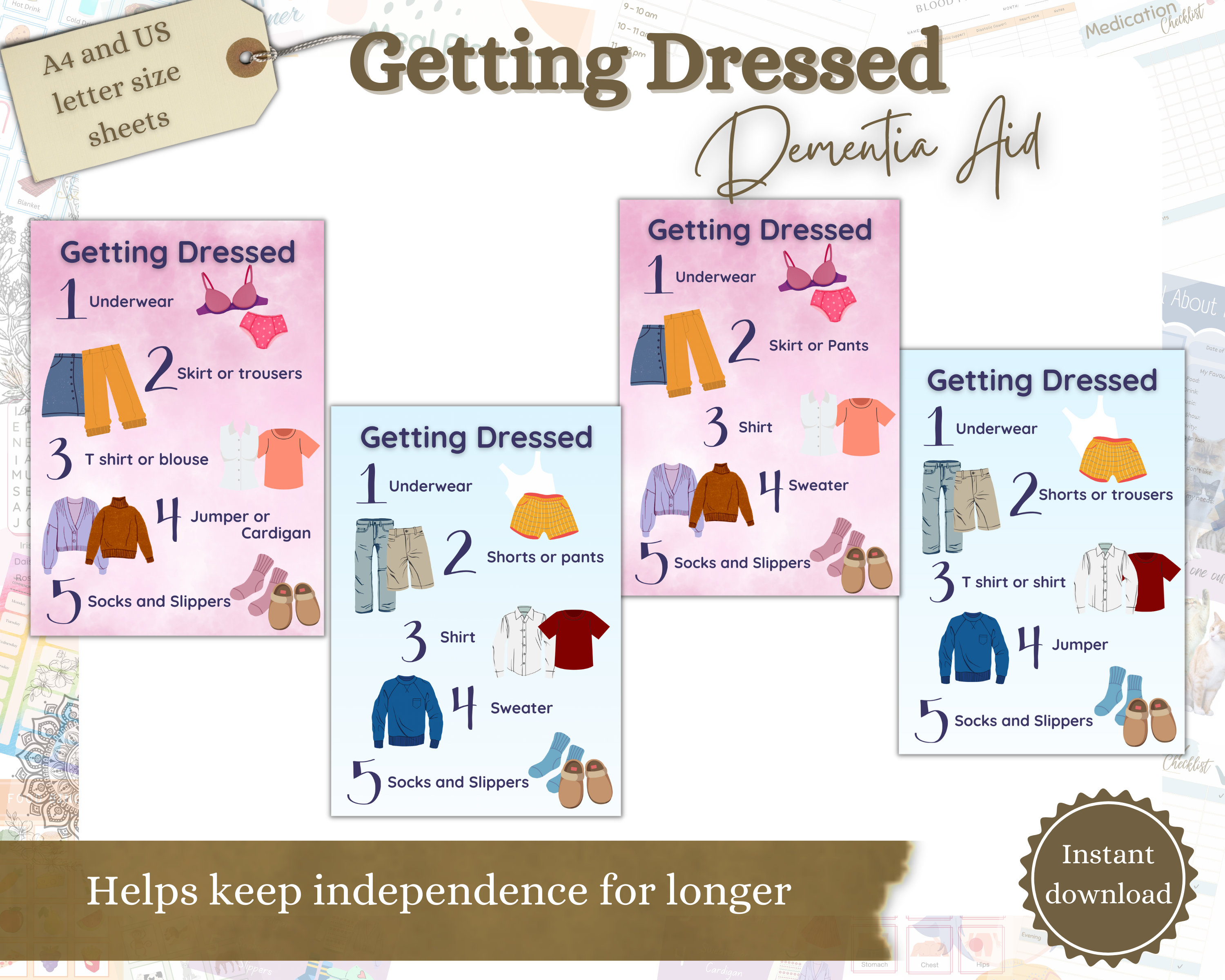 Getting Dressed Memory Aid, Printable Dementia Aid, Alzheimer’s Help ...