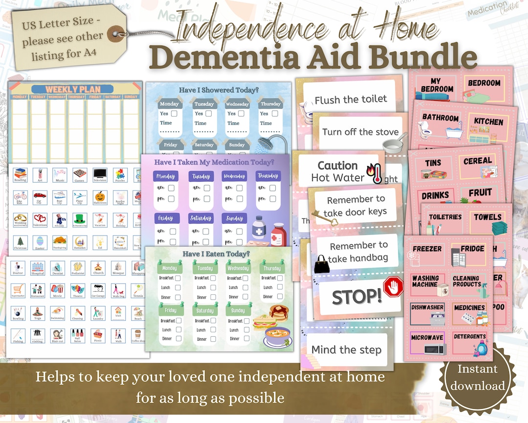 Dementia Aid Bundle, Memory Aid, Printable Dementia Signs, Independence ...