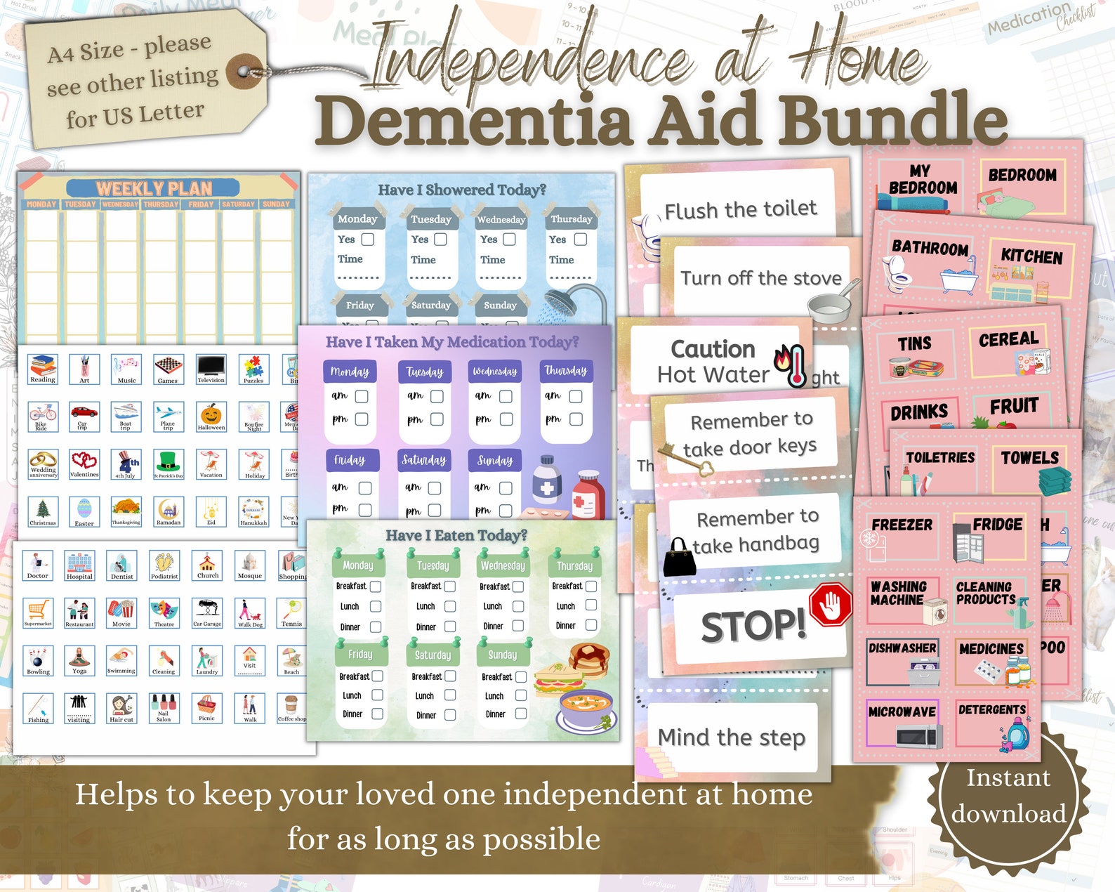 Dementia Aid Bundle, Memory Aid, Printable Dementia Signs, Independence at Home, Alzheimer's ...