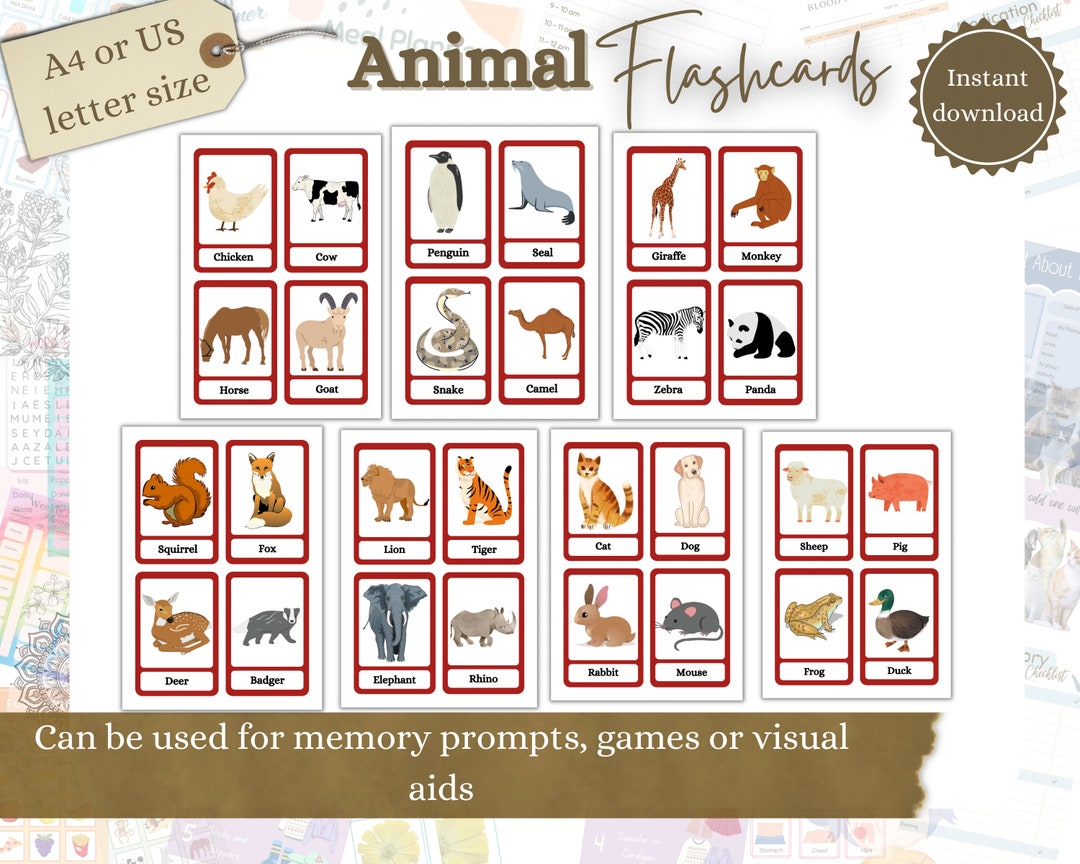 Printable Animal Flashcards, Visual Aid for Seniors, Dementia Aid ...
